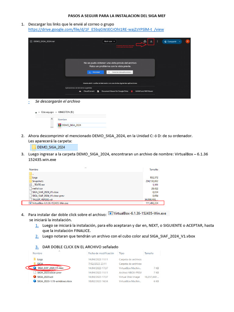 Pasos A Seguir para La Instalacion Del Siga Mef 2024 | PDF