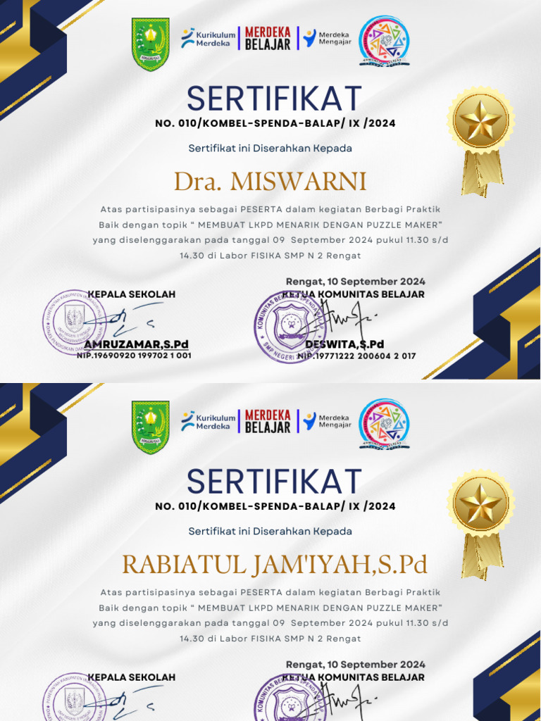 sertifikat kombel 3 compres | PDF