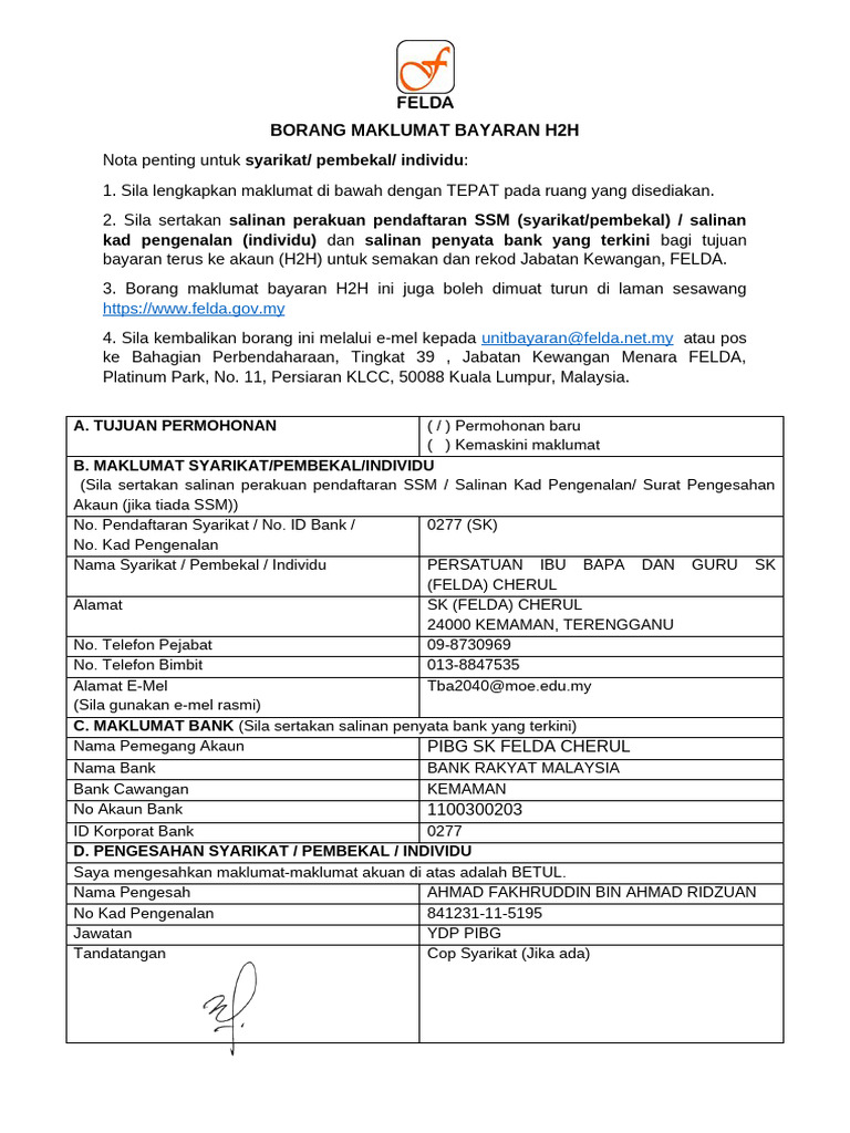 Borang Bayaran H2H | PDF