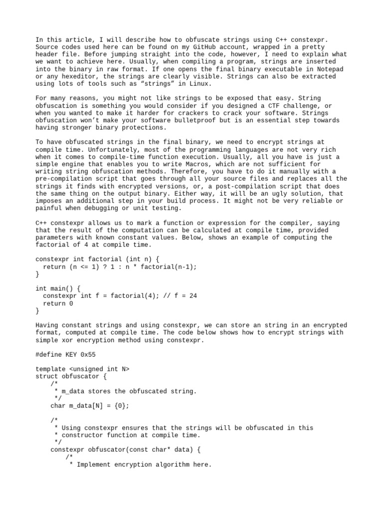 2020-07-03 - How To Obfuscate Strings Using CPlusPlus Constexpr or How To Do It Correctly at ...