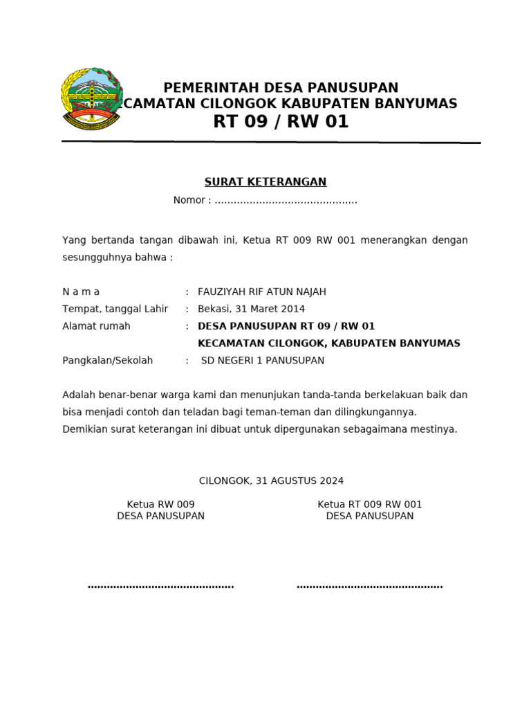 Surat Ijin RT RW Najah | PDF