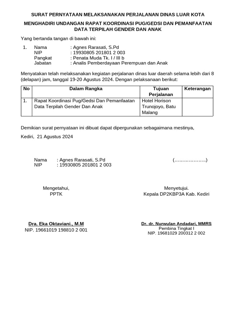 Surat Pernyataan Lebih Dari 8 Jam | PDF