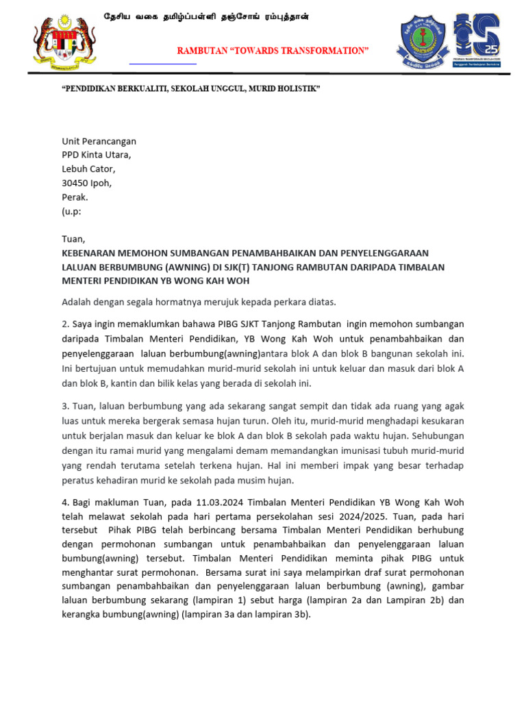 SJKT TG Rambutan Kebenaran PPD Penambahbaikkan Laluan Berbumbung ...