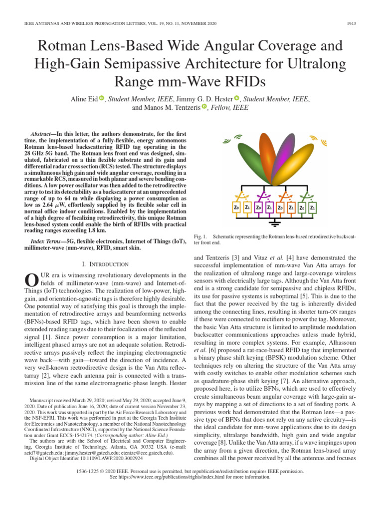 Rotman Lens-Based Wide Angular Coverage and High-Gain Semipassive ...