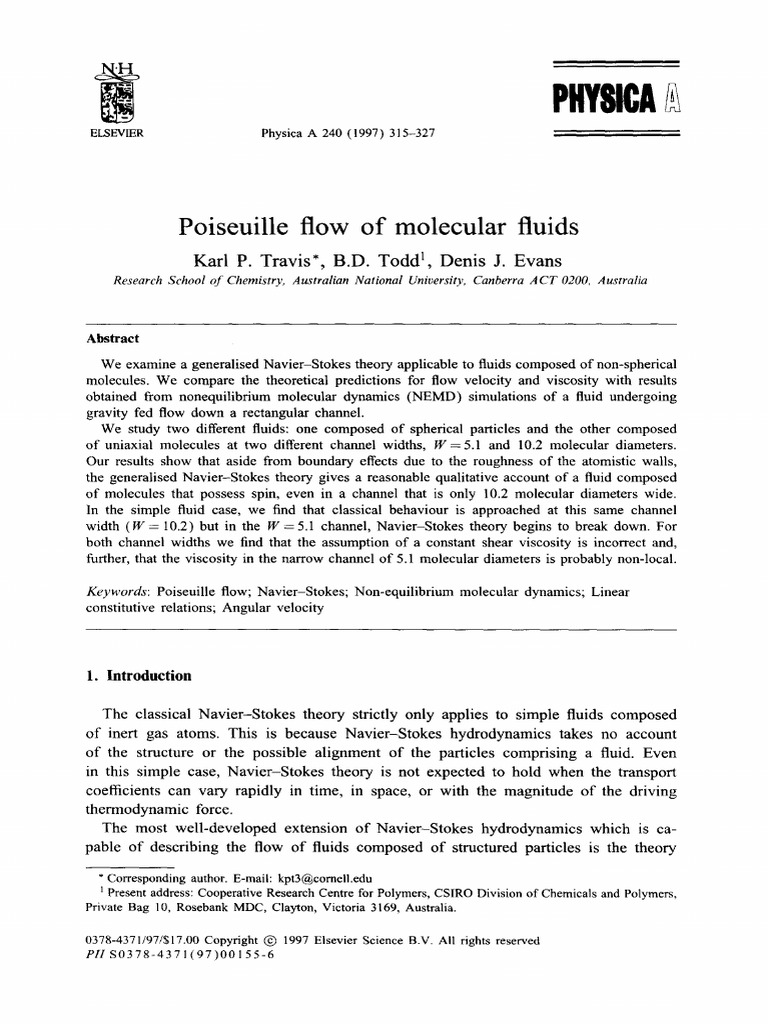 Poiseuille Flow of Molecular Fluids | PDF
