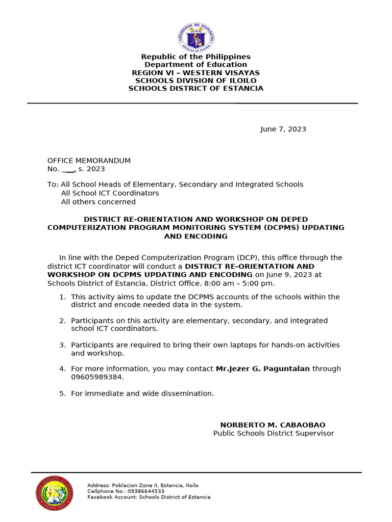 District Memo - Roll Out | PDF