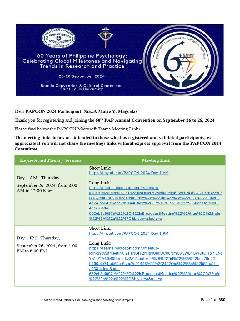 PAPCON 2024 – Plenary and Learning Sessions Links-20Sept2024- | PDF