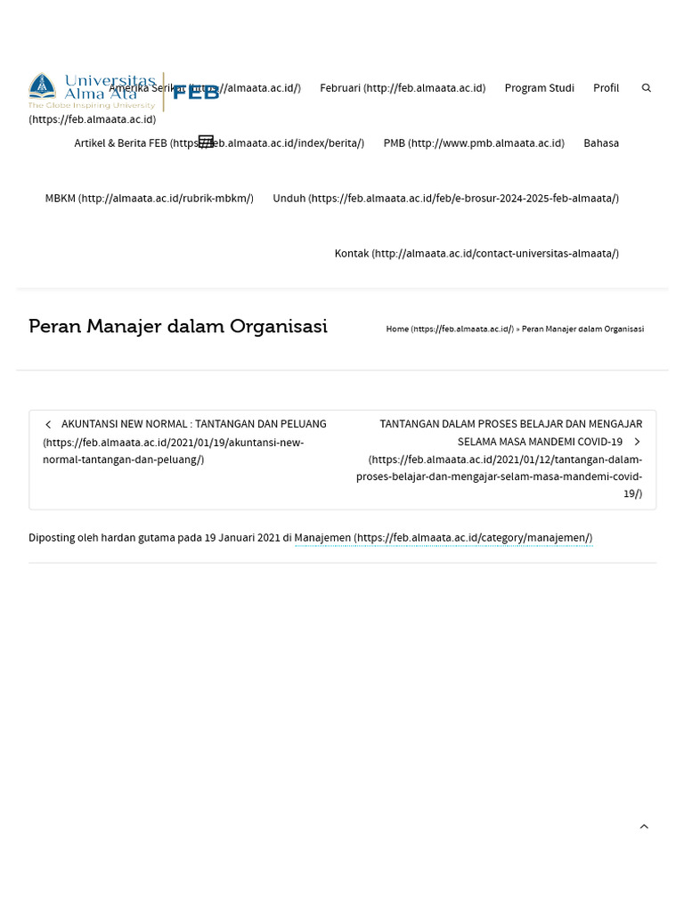 Peran Manajer Dalam Organisasi - Fakultas Ekonomi Bisnis | PDF