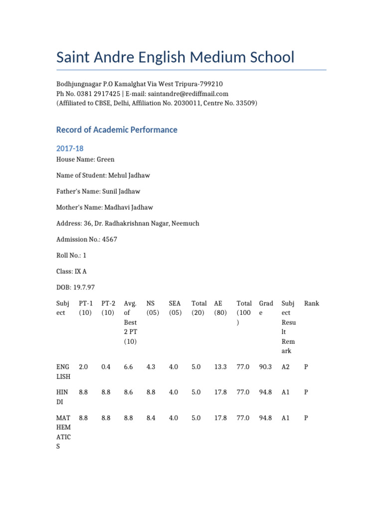 Academic Performance Report | PDF
