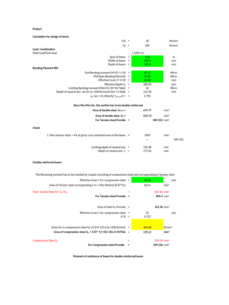 Beam Design New Fe500 | PDF | Beam (Structure) | Bending