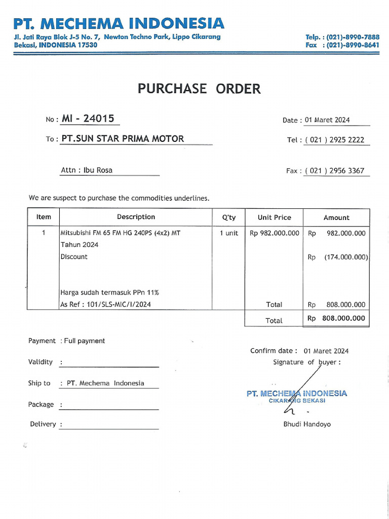 PO MI-24015 PT. Sun Star Prima Motor (Mar '24) | PDF