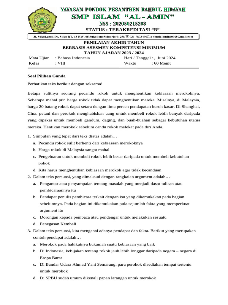 Soal Pat Bindo 8 Semester 2 Ok | PDF