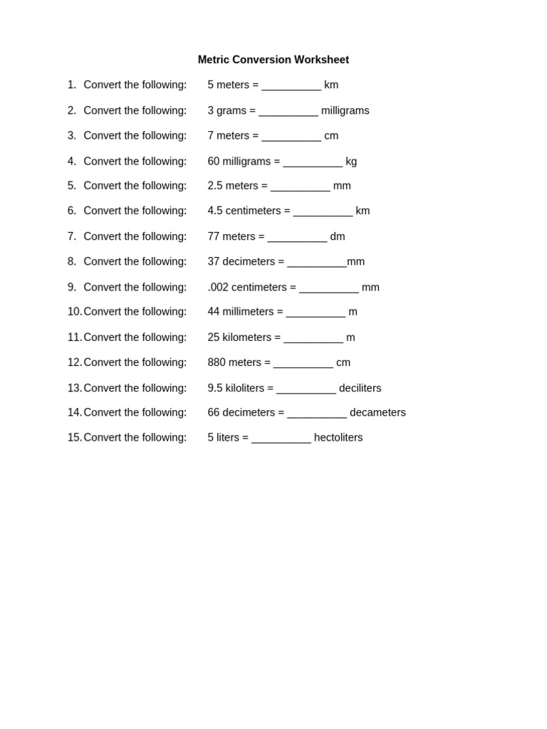Metric Conversion Worksheet-1 | PDF