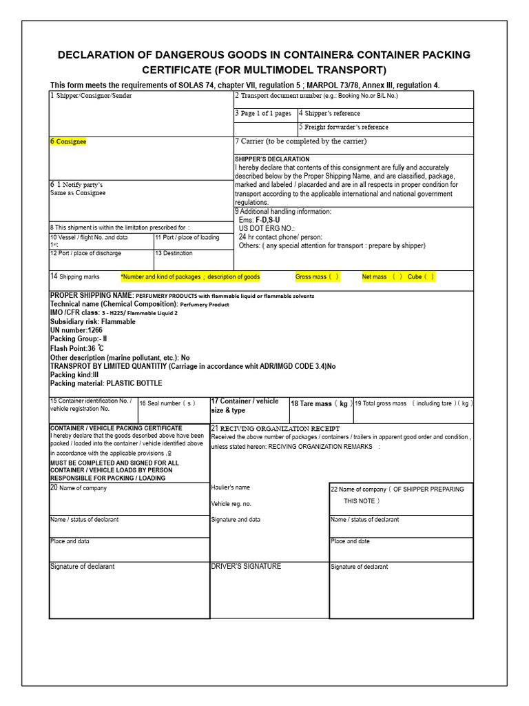Imo Form Pdf Cargo Dangerous Goods