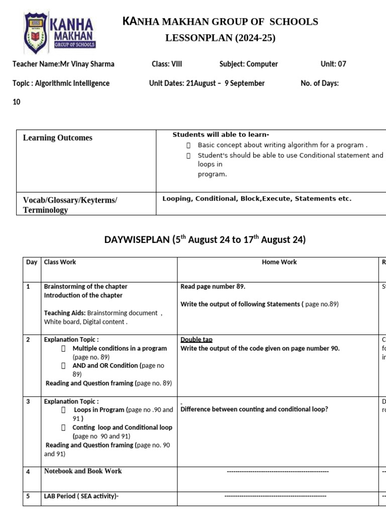 Class 8th Unit 7 Chapter Planning | PDF