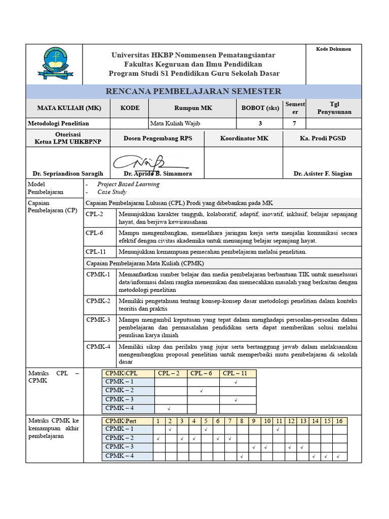 RPS Metodologi Penelitian | PDF