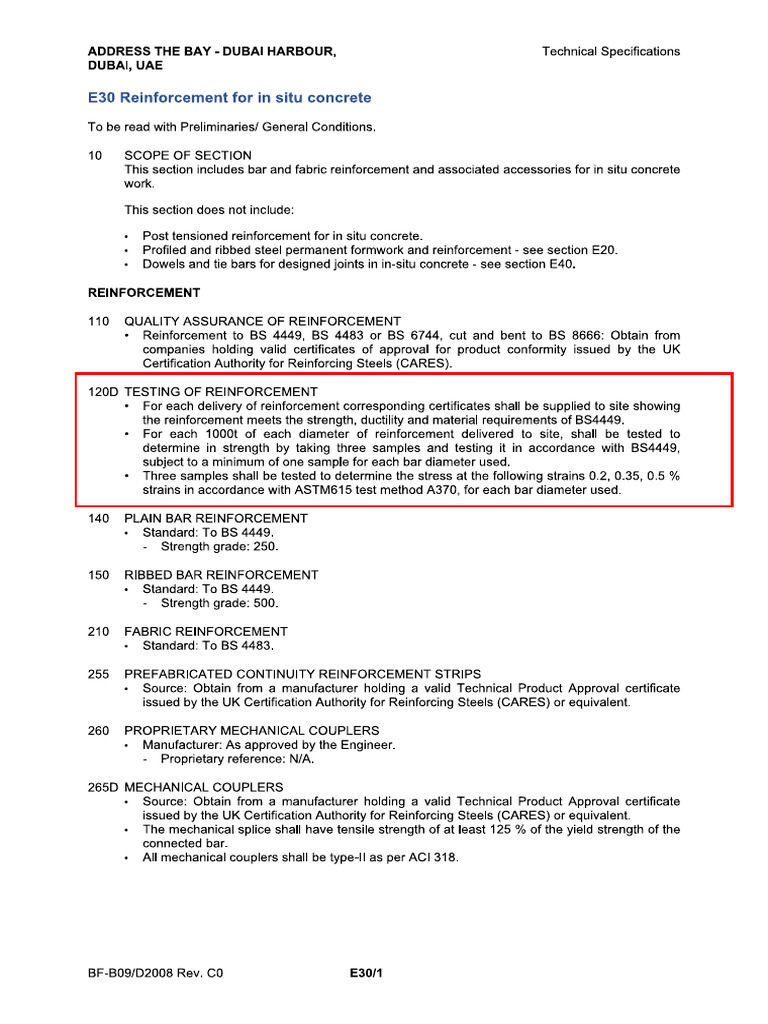 B09 Specification - Structures (IFC) - Rebar Test Requirement | PDF