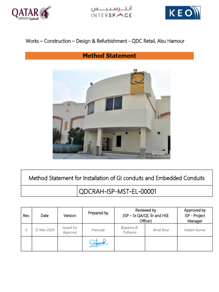 QDCRAH-ISP-MST-EL-00001 - Method Statement For Installation of GI ...