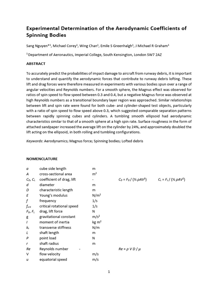 Aerodynamics of spinning bodies | PDF