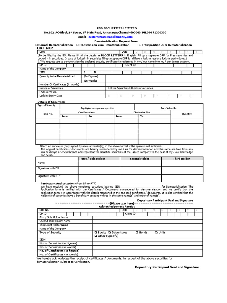 DRF No:: PSB Securities Limited | PDF
