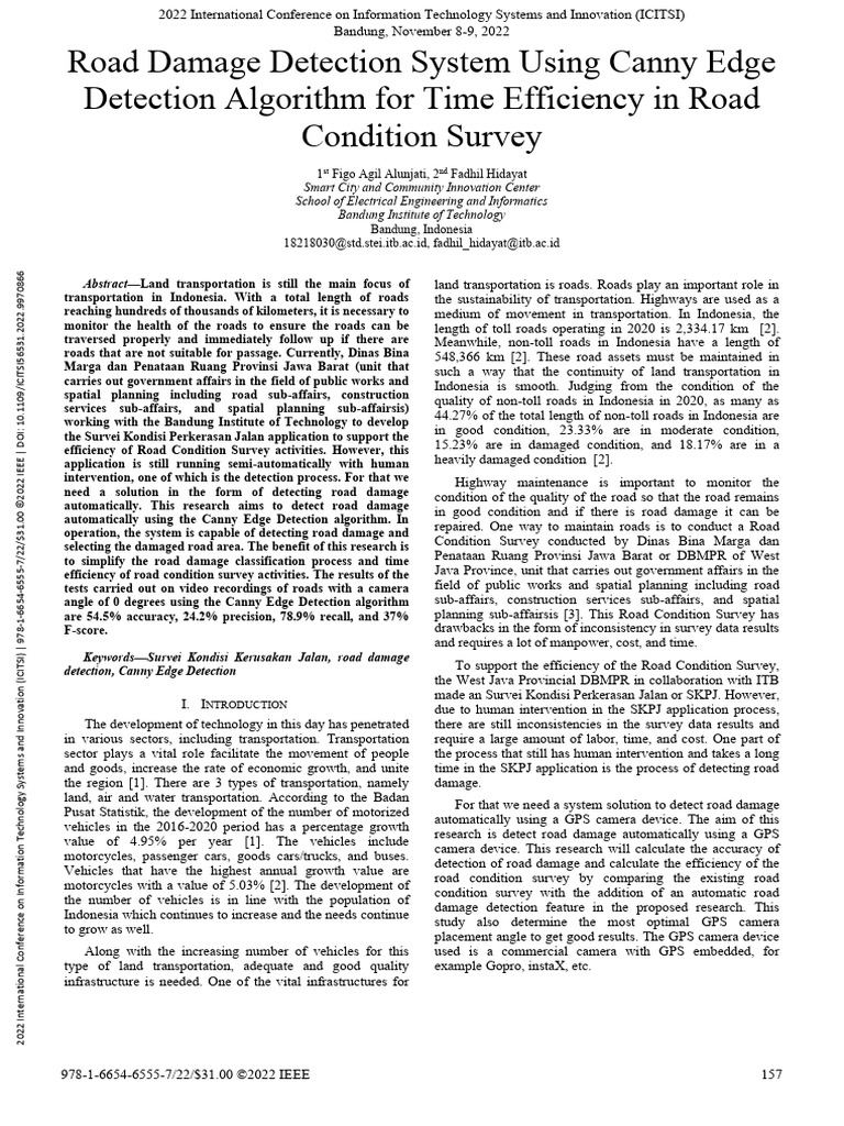 ITB-Road Damage Detection System Using Canny Edge Detection Algorithm For Time Efficiency in ...