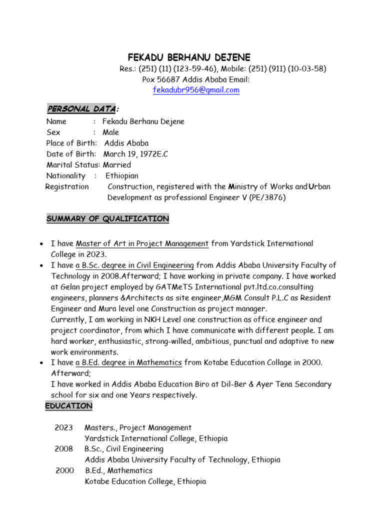 Fekadu CV | PDF