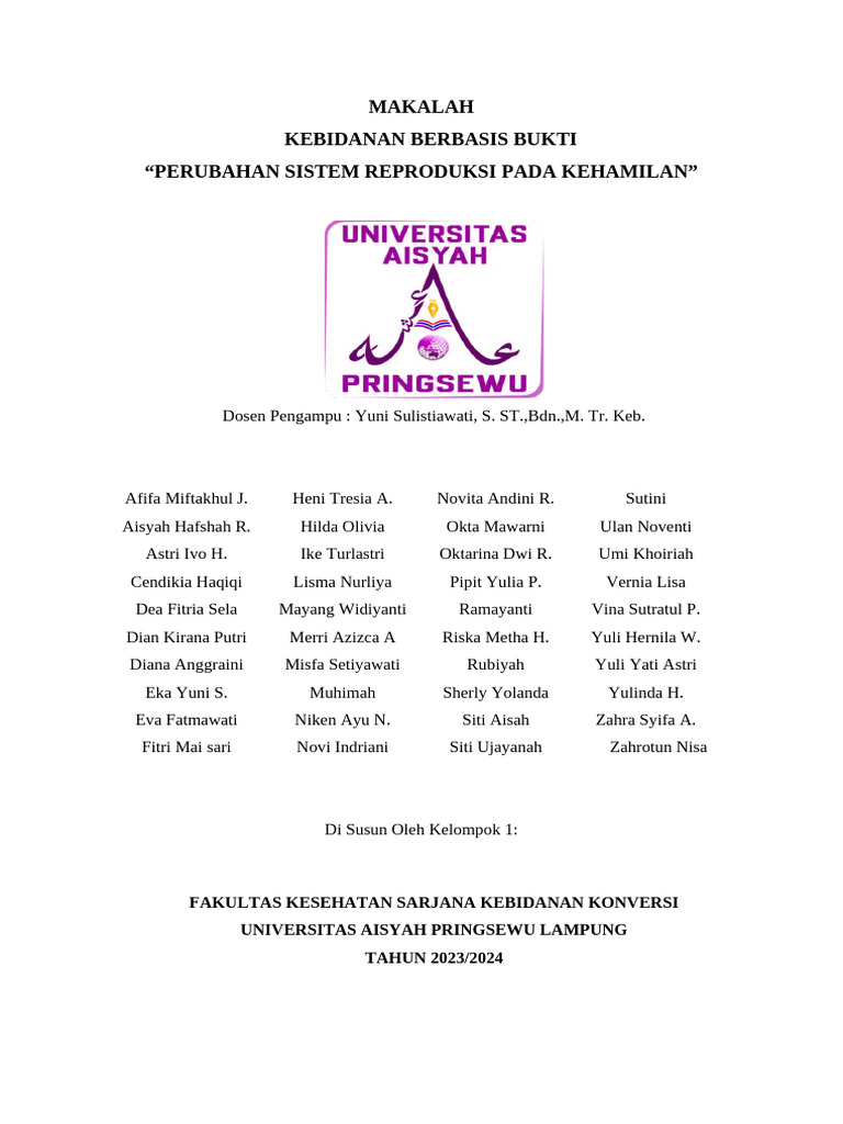 Makalah Kelompok Tentang Perubahan Sistem Reproduksi Pada Kehamilan | PDF