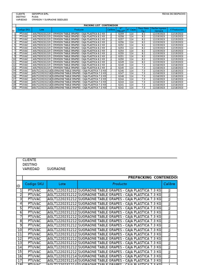 Agf Packing List Contenedor Mix | PDF