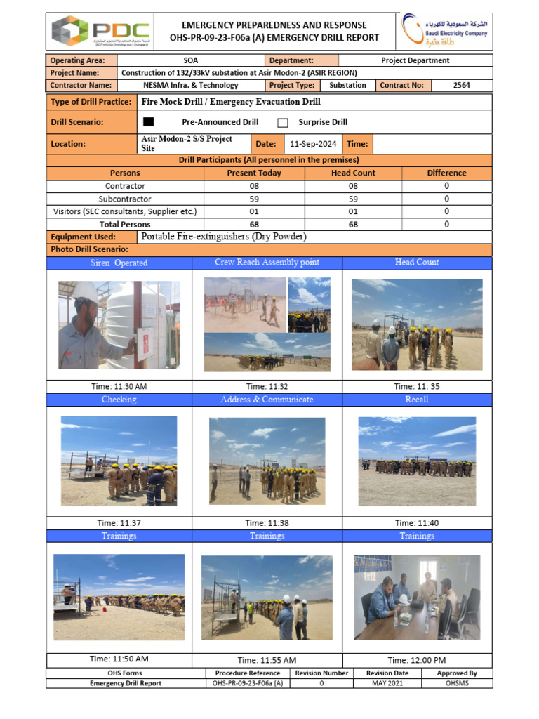 Fire Drill - Evacuation Drill Report - 2564 - NESMA - ASIR MODON-2 SS - 11 SEP 2024 | PDF