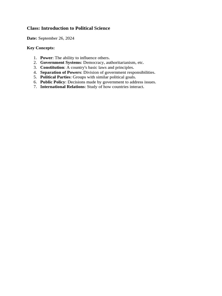 Class: Introduction To Political Science | PDF