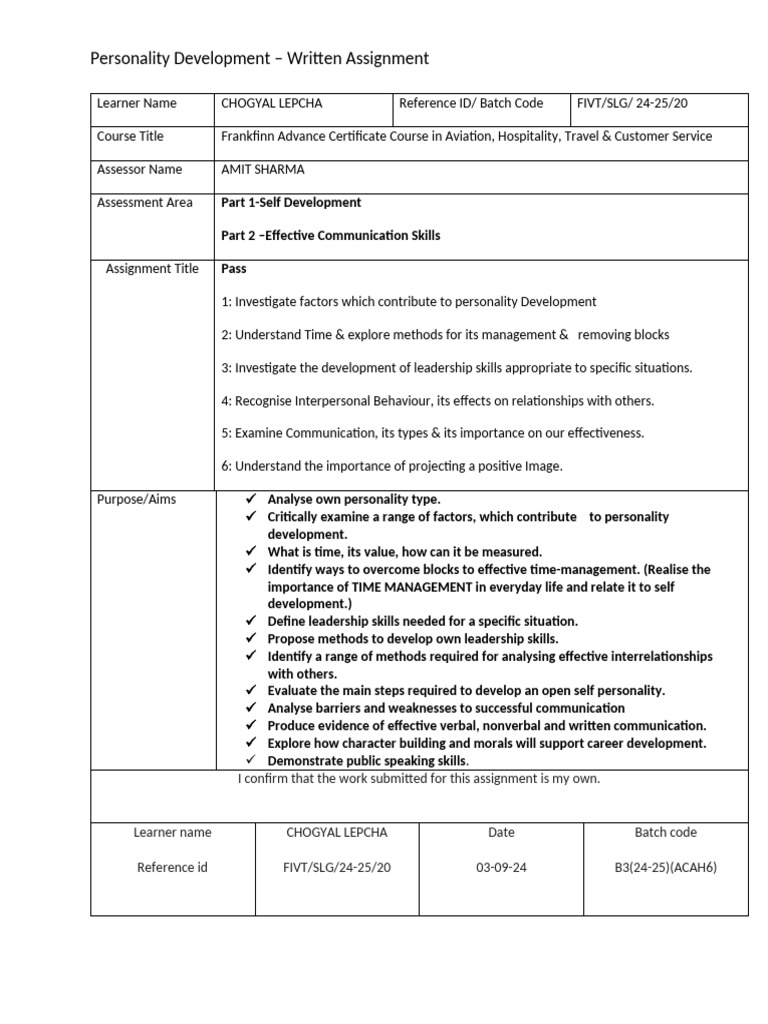 Self Development (ACAH6) Chogyal Lepcha Fivt | PDF | Motivational | Motivation