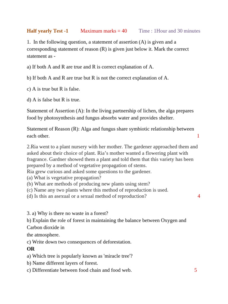 Half Yearly Test 1 | PDF