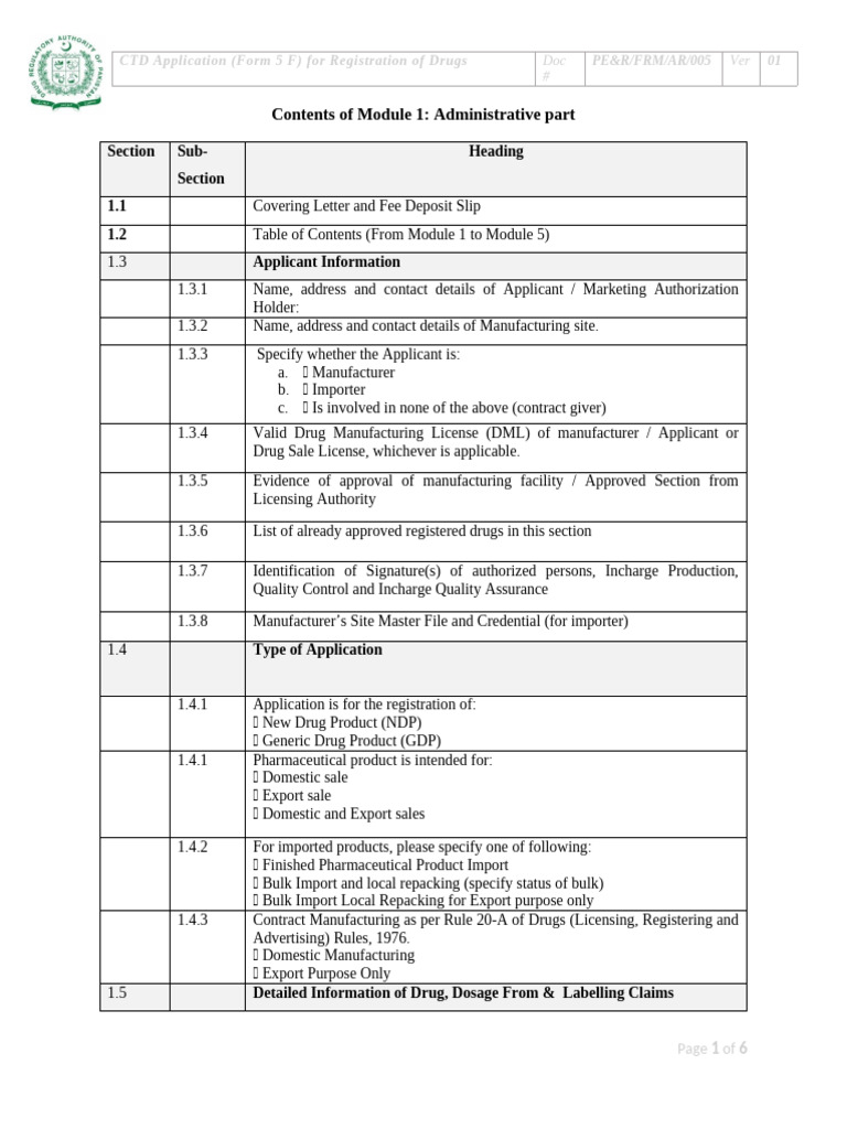 CTD Application Form 5 F For Registration of Drugs 1 | PDF