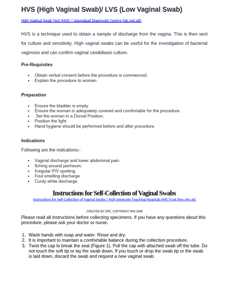 HVS (High Vaginal Swab) | PDF