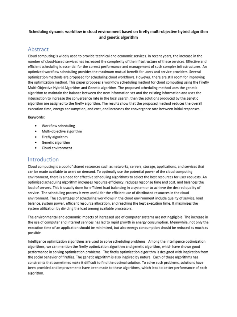 Scheduling Dynamic Workflow in Cloud Environment Based On Firefly Multi-Objective Hybrid ...