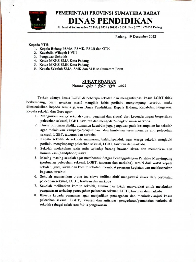surat edaran tentang LGBT | PDF