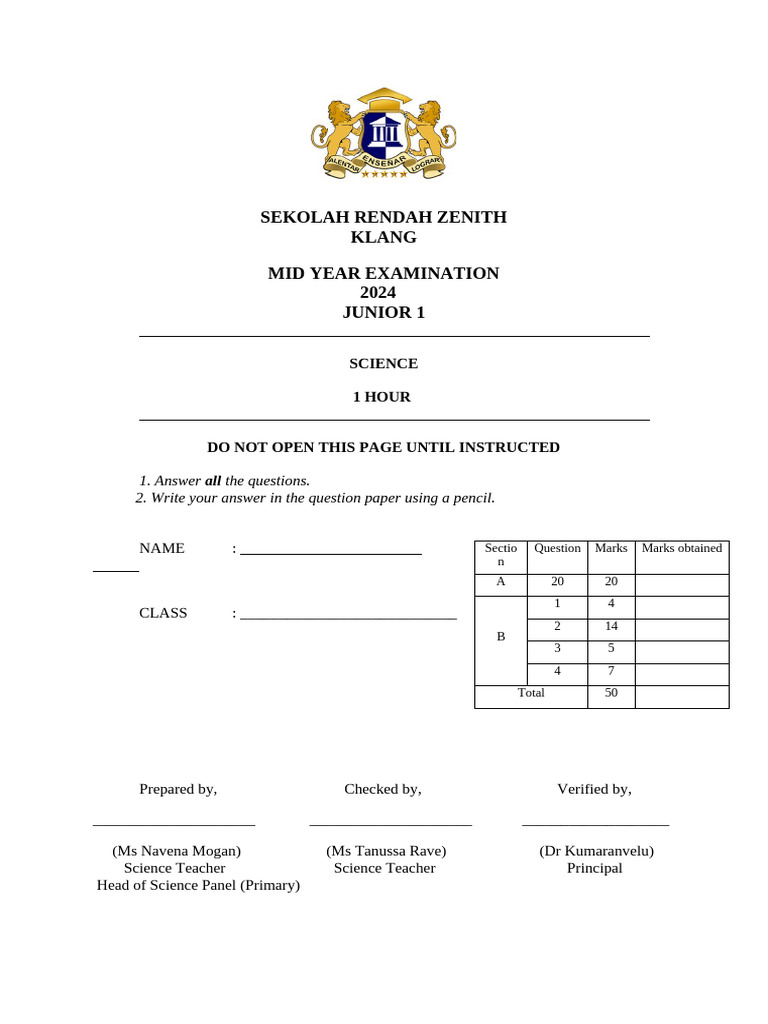 Science Mid Year 1 | PDF