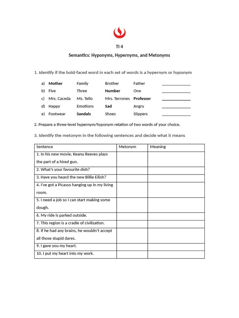 Hyponyms, Hypernyms, and Metonyms | PDF