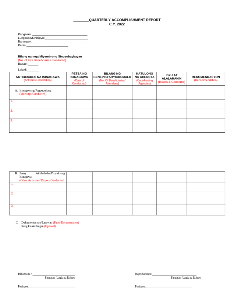 QUARTERLY-ACCOMPLISHMENT-REPORT (1) Aa | PDF
