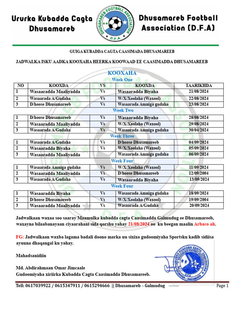 Jadwalka Horyaalka | PDF