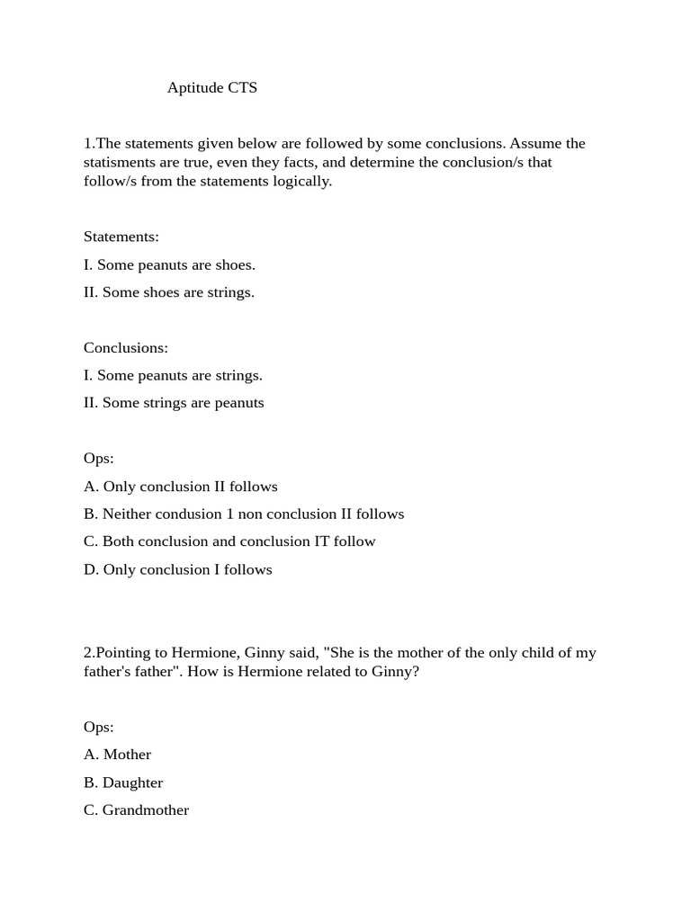 Aptitude & Technical CTS | PDF