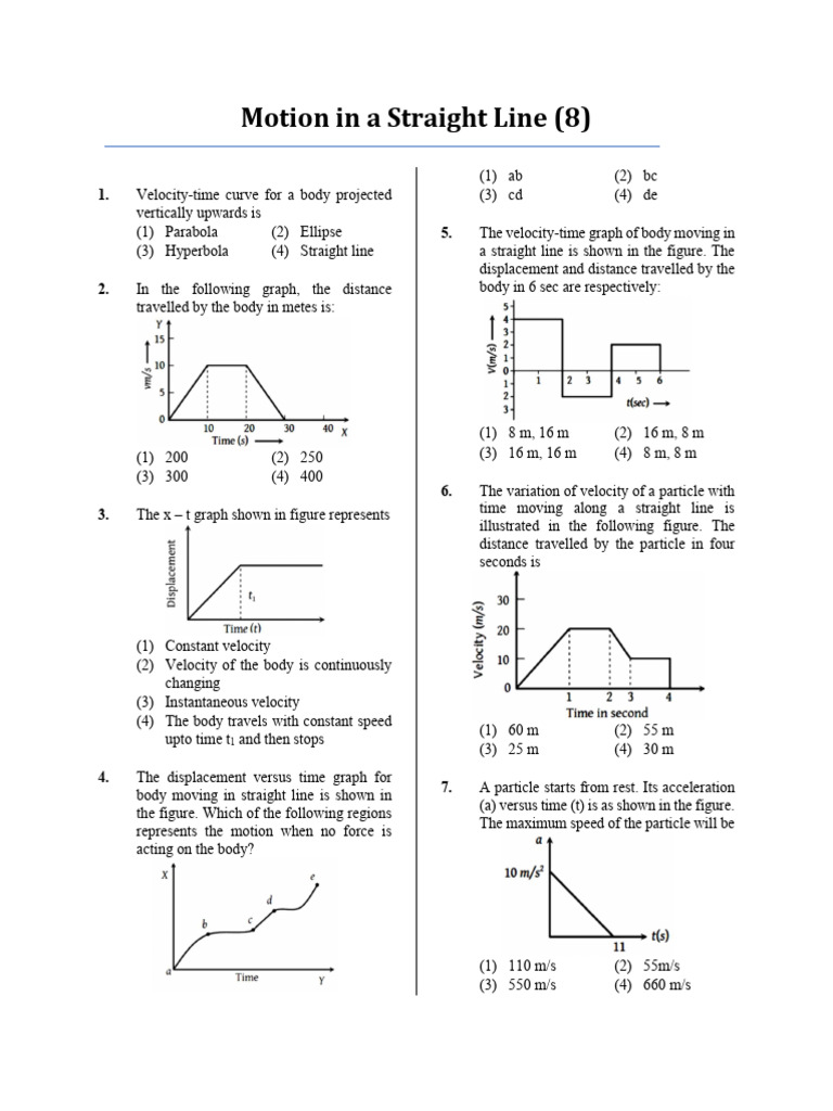 Motion in a Straight Line Quiz Answers | PDF | Velocity | Teaching ...