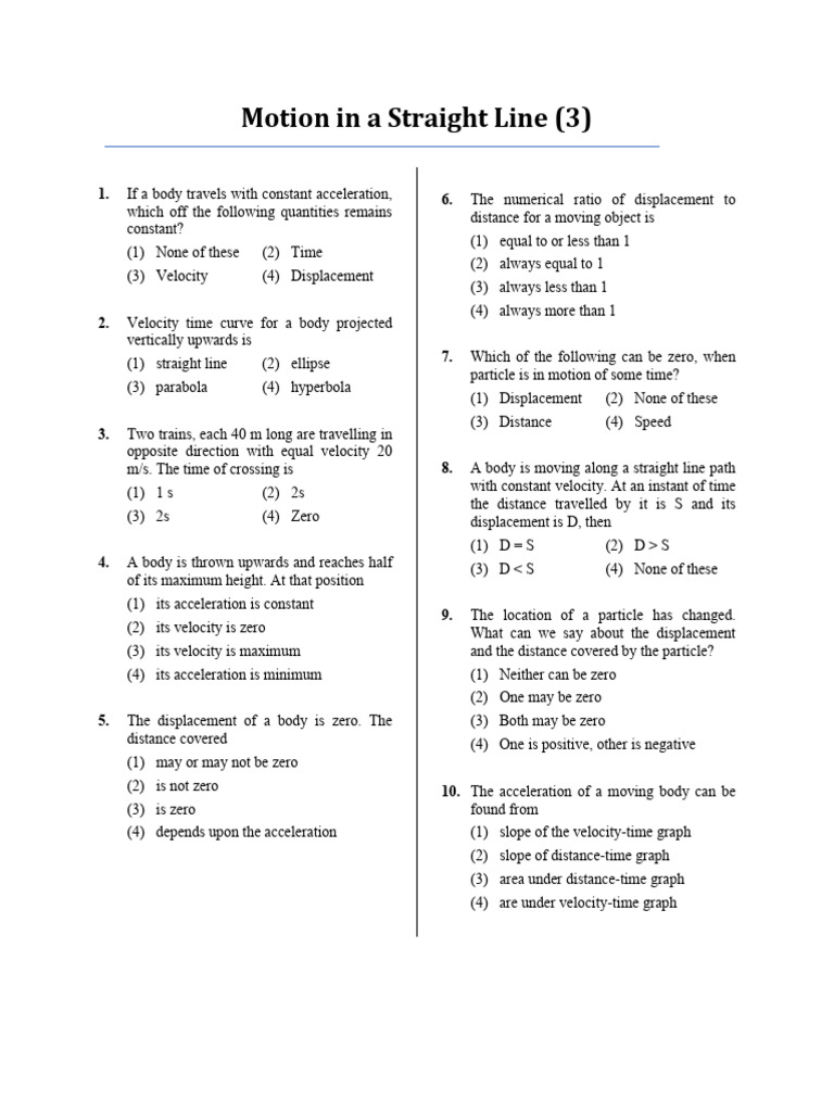 Motion in A Straight Line - 3 | PDF