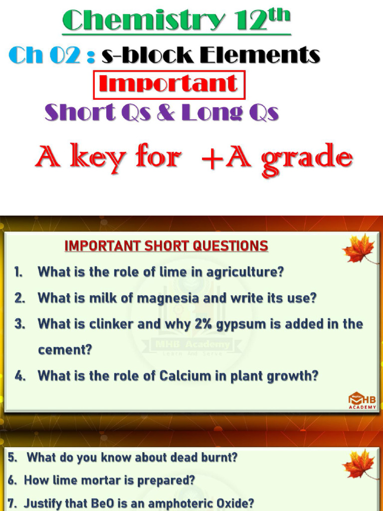 Chemistry 12 Chapter 2 S-Block Elements | PDF