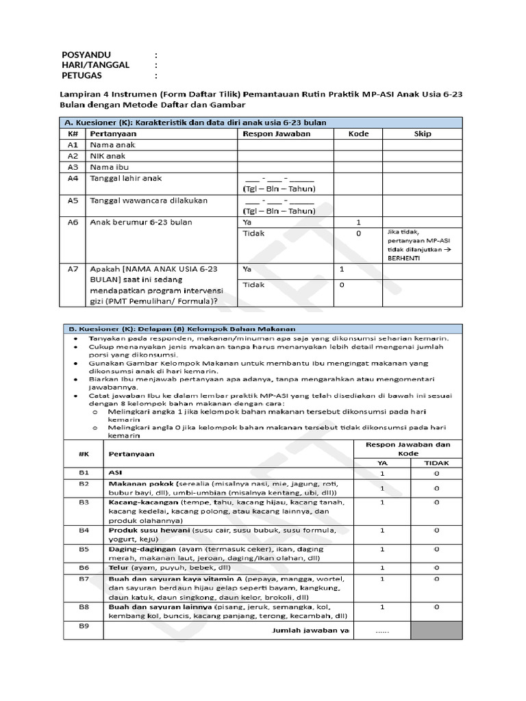 KUESIONER MP-ASI MARET | PDF