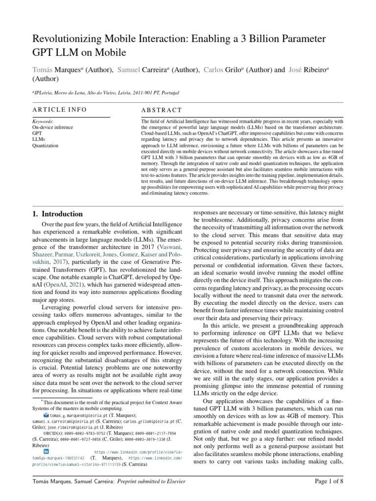 Revolutionizing Mobile Interaction: Enabling A 3 Billion Parameter GPT ...