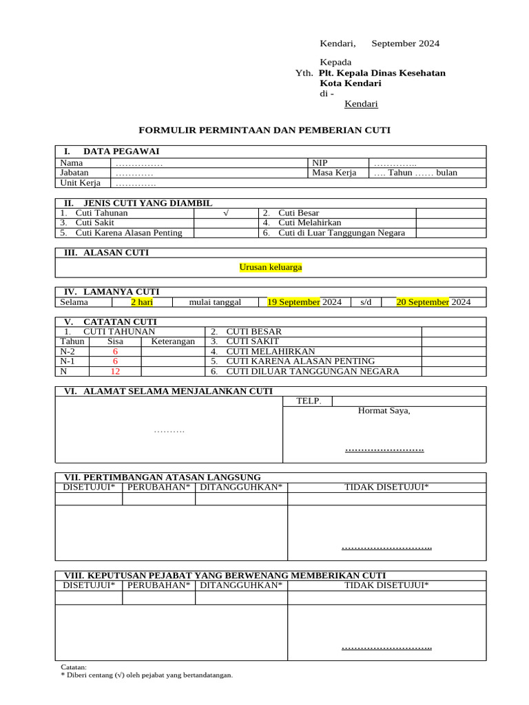 Form Cuti Pegawai | PDF