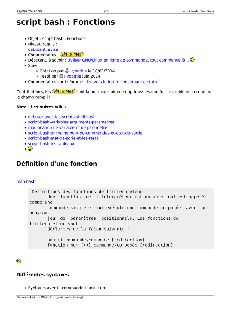 Script Bash Fonctions | PDF