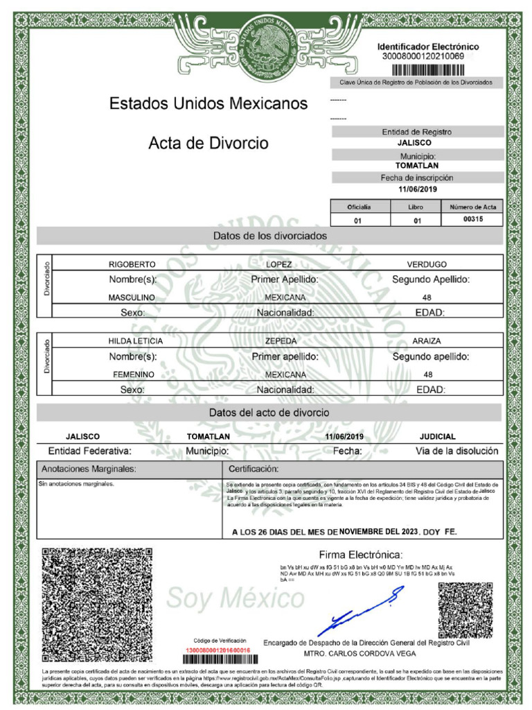 Acta de divorcio | PDF