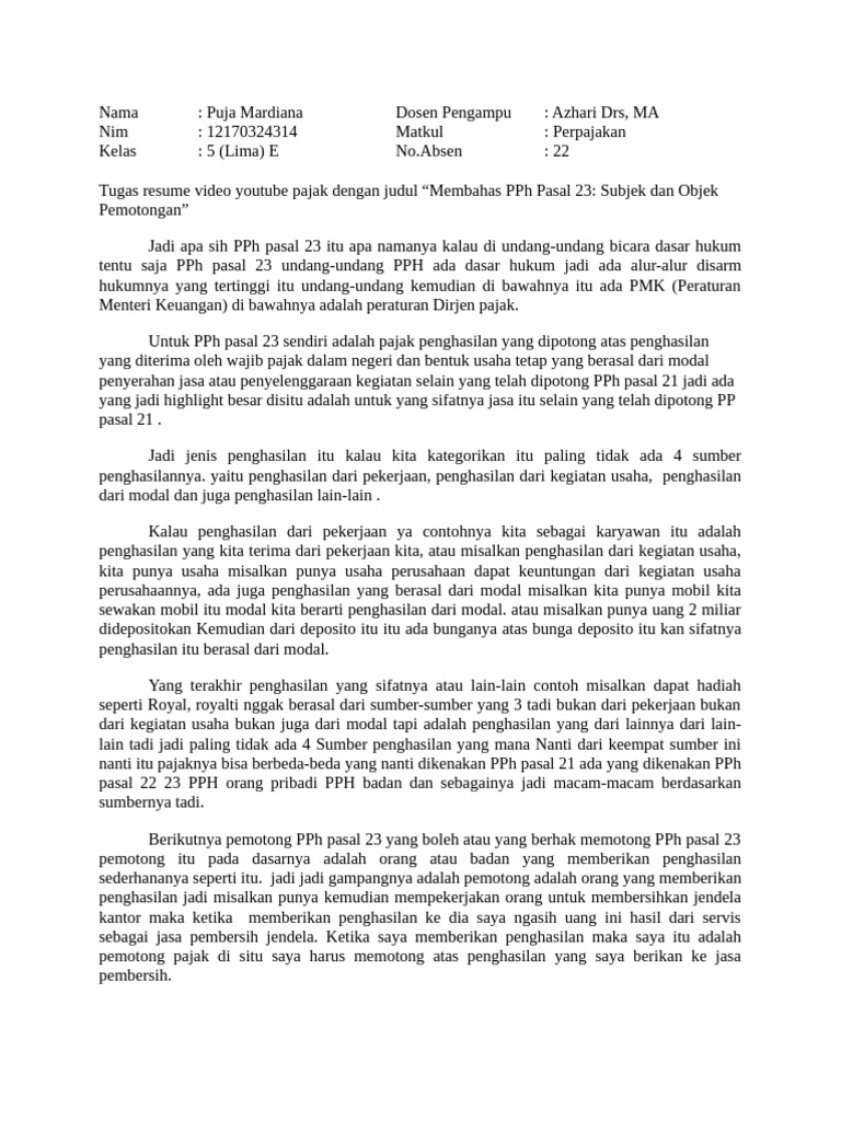 PPH Pasal 23 (Subjek Dan Objek Pemotongan) | PDF